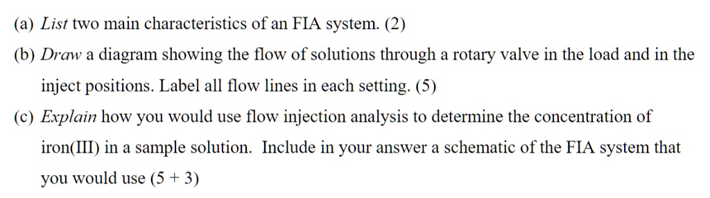 (a) List two main characteristics of an FIA system. (2) (b) Draw a ...
