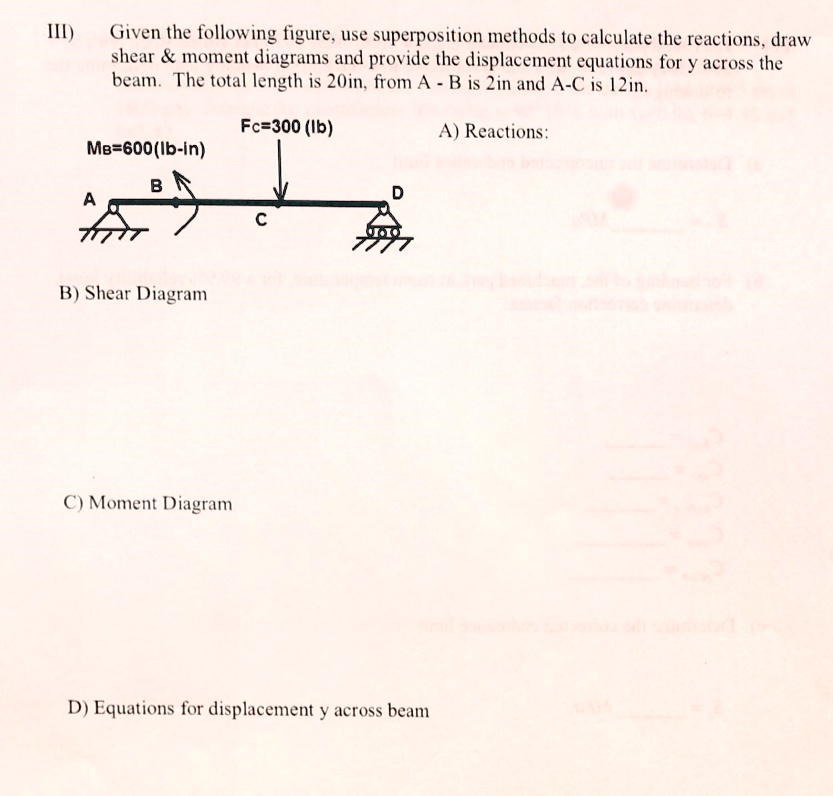 SOLVED: Given the following figure, use superposition methods to calculate the reactions, draw ...