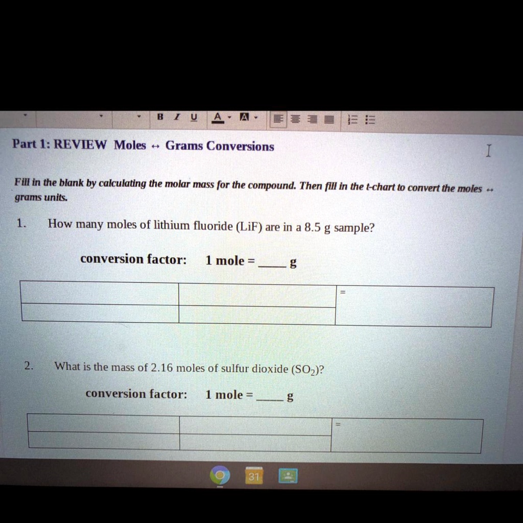 SOLVED: 'How many moles of lithium fluoride (LiF) are in a 8.5 g sample? I Ic A Part 1: REVIEW ...