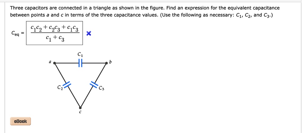 Three capacitors are connected in a triangle as shown in the figure ...