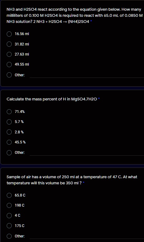 SOLVED: NH3 and H2SO4 react according to the equation given below: How ...