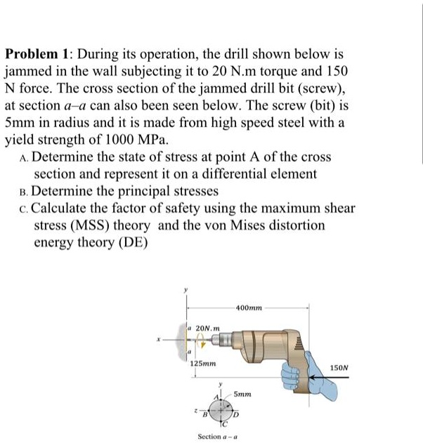 SOLVED: Problem I: During its operation, the drill shown below is ...
