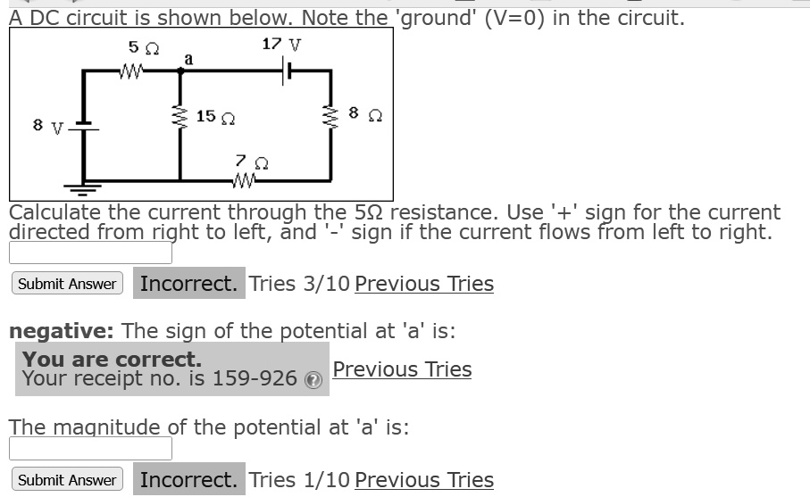SOLVED: A DC circuit is shown below. Note the 'ground' (V=0) in the ...