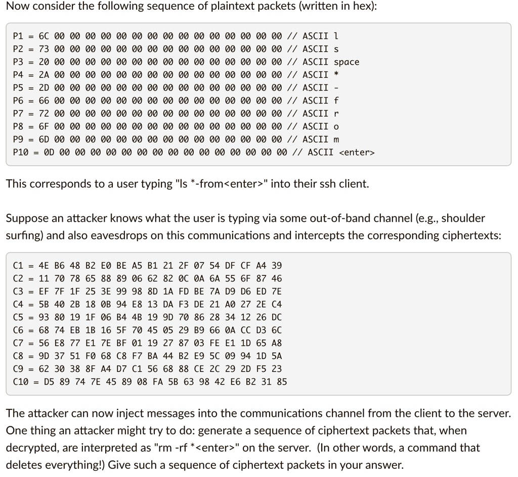 [GET ANSWER] consider an insecure version of ssh that uses ecb mode for encryption whenever a ...