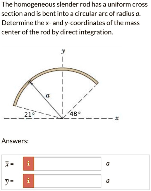 The homogeneous slender rod has a uniform cross section and is bent ...
