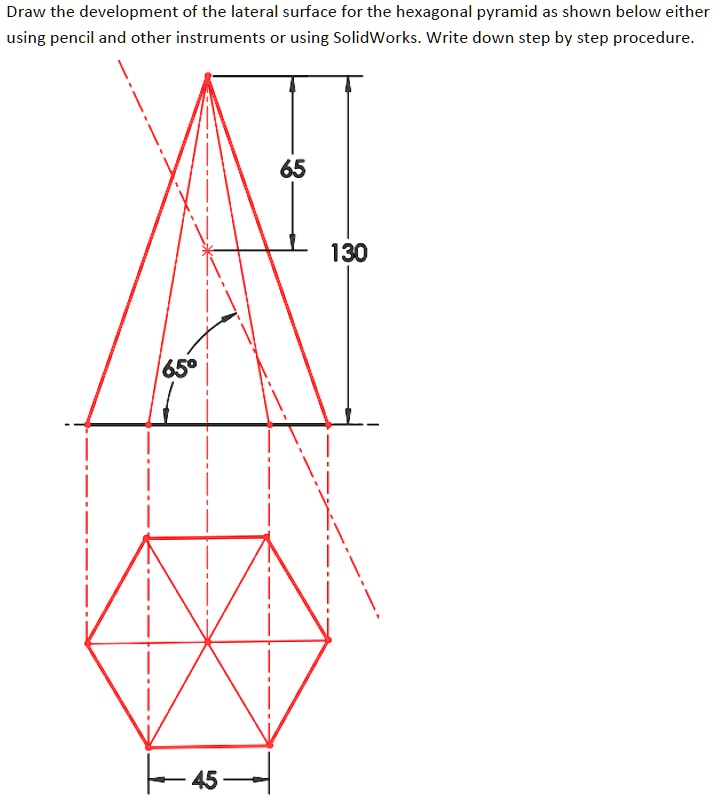 Draw the development of the lateral surface for the hexagonal pyramid ...