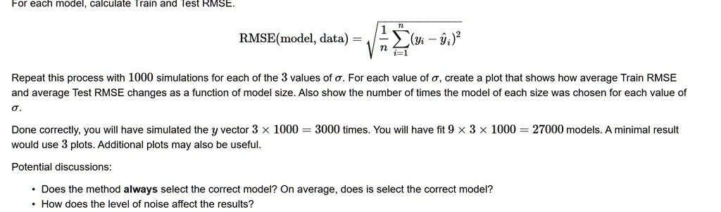 for each model calculate irain and lest rmse rmsemodel data yi 3 repeat ...