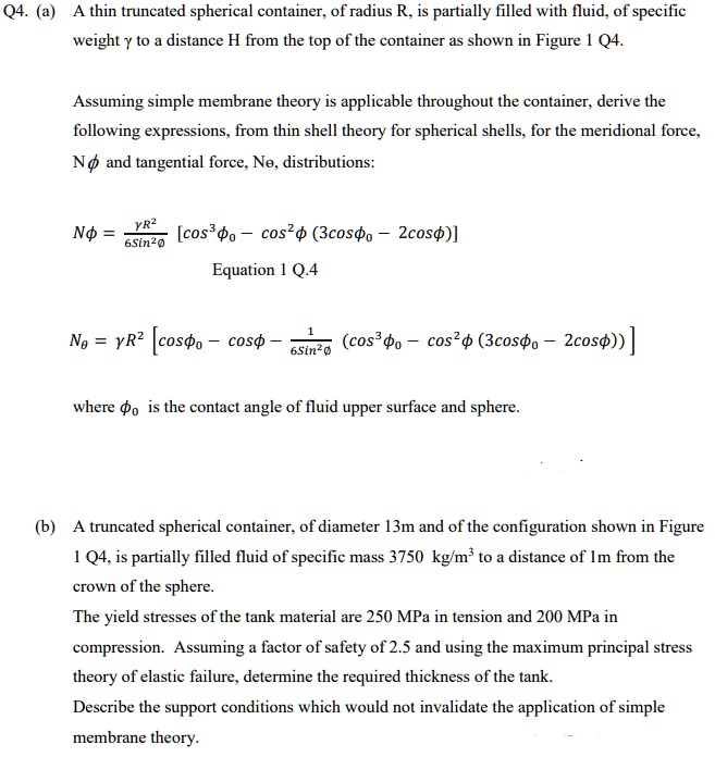 SOLVED: Q4.(a) A thin truncated spherical container, of radius R, is partially filled with fluid ...