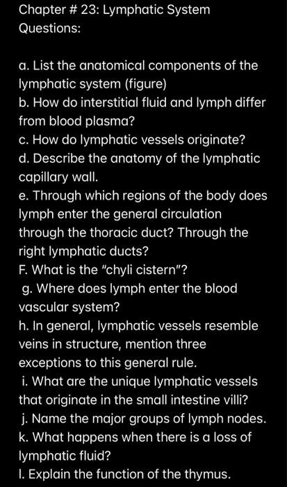 lymphatic system questions chapter23lymphatic system questions alist ...