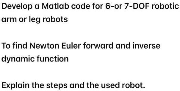 Solved Develop A Matlab Code For 6 Or7 Dof Robotic Arm Orleg Robots To Find Newton Euler 