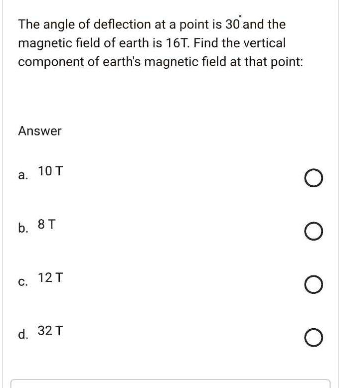 The angle of deflection at a point is 30 and the magnetic field of ...