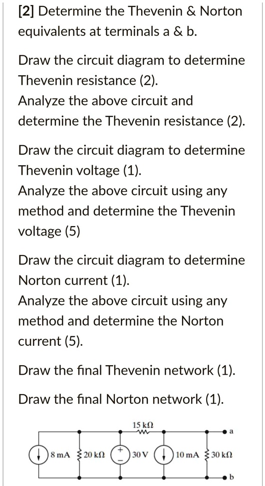 SOLVED: 2] Determine the Thevenin Norton equivalents at terminals a b. Draw the circuit diagram ...