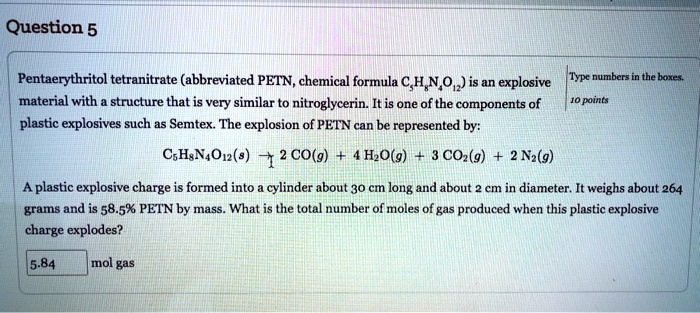 Pentaerythritol tetranitrate (abbreviated PETN, chemical formula ...