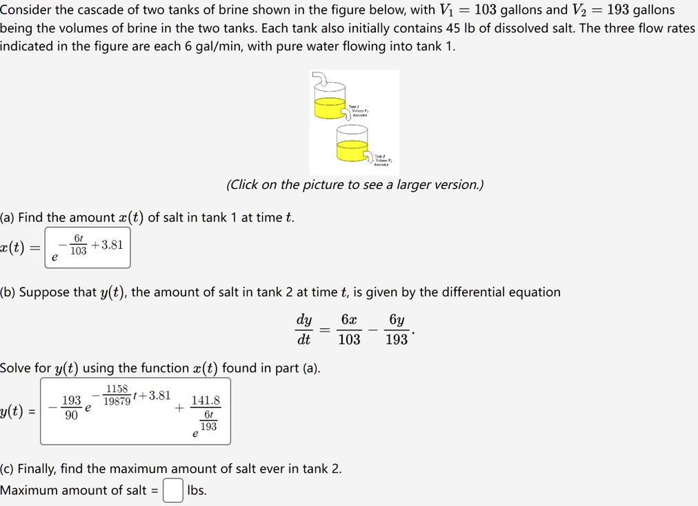 SOLVED: Consider the cascade of two tanks of brine shown in the figure ...