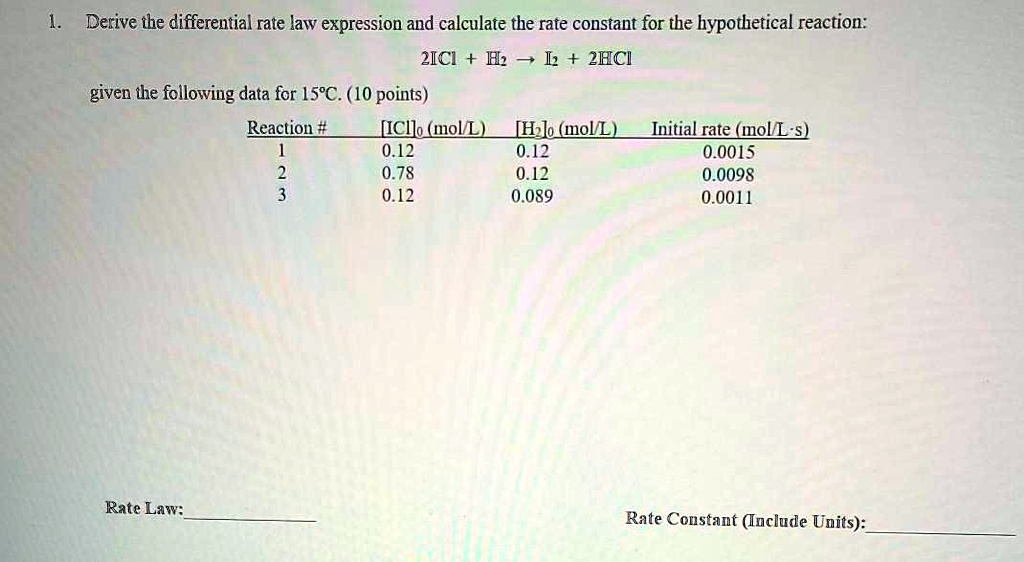SOLVED:Derive tbe differential rate law expression and calculate the ...