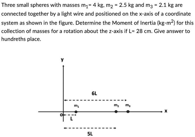 SOLVED: Show all work with proper formulas Three small spheres with masses m1=4kg, m2=2.5kg, and ...