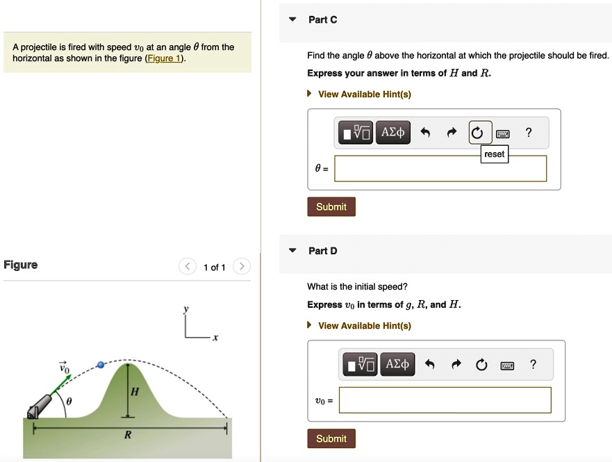 SOLVED: Part C A projectile is fired with speed Uo at an angle from the horizontal as shown in ...