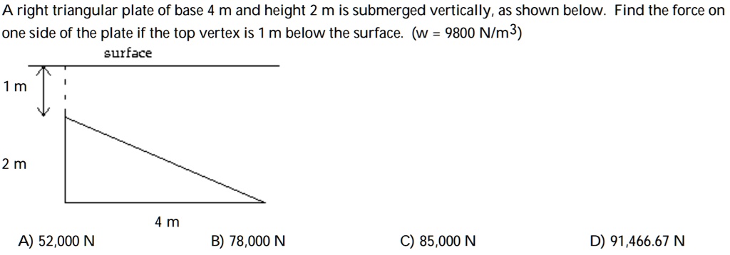 right triangular plate of base 4 m and height 2 m is submerged ...