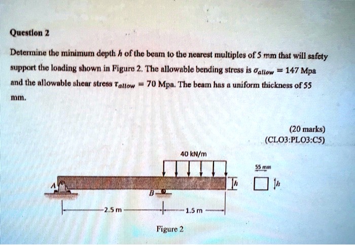 Question 2 Determine the minimum depth h of the beam to the nearest ...