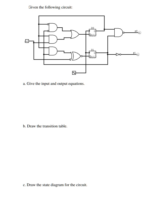 SOLVED: Given the following circuit: a. Give the input and output equations. b. Draw the ...