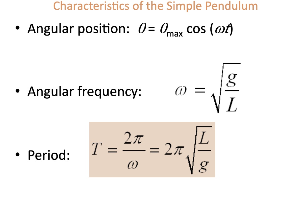SOLVED: Characteristics of the Simple Pendulum Angular position: 0 = Oma* cos (@t) Angular ...