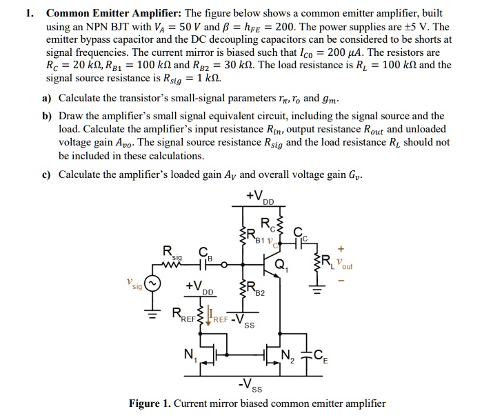 SOLVED: Common Emitter Amplifier: The figure below shows a common emitter amplifier, built using ...