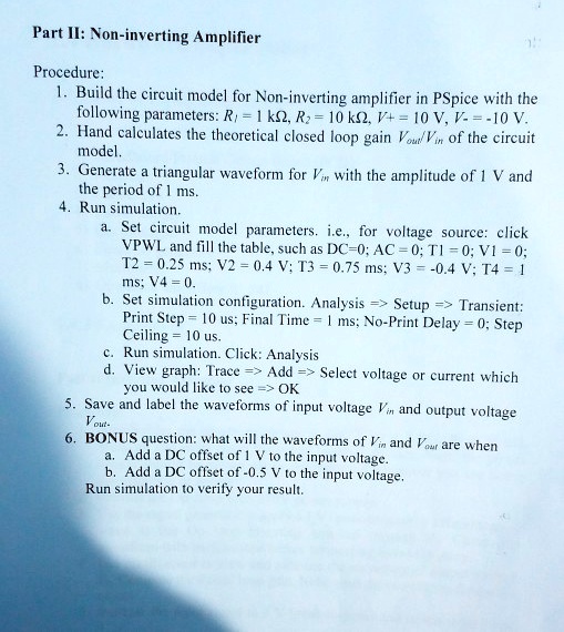 SOLVED:Part I: Non inverting Amplifier Procedure: Build the circuit model for Non-inverting ...