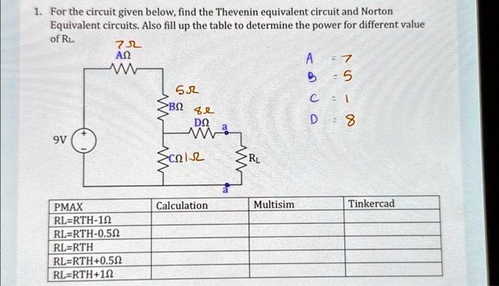 1. For the circuit given below, find the Thevenin equivalent circuit ...