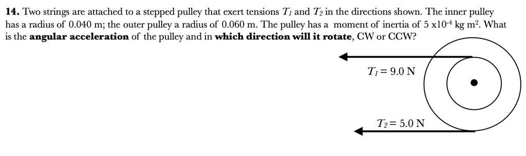 14 two strings are attached to a stepped pulley that exert tensions ti ...