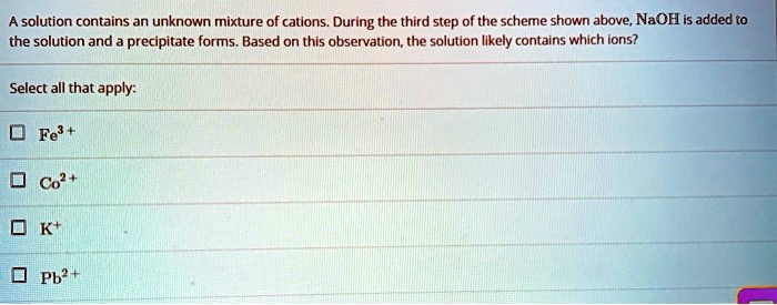 SOLVED: A solution contains an unknown mixture of cations. During the ...