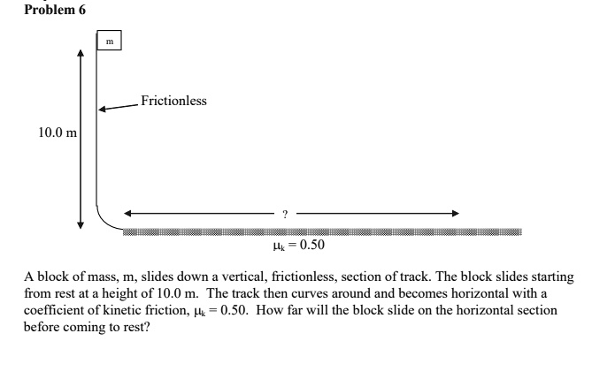 SOLVED: Problem Frictionless 10.0 m 0.50 A block of mass; m, slides down vertical, frictionless ...