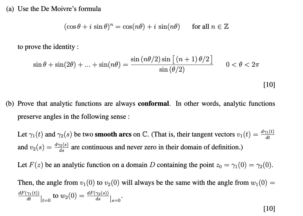 SOLVED: Use De Moivre's formula (cos Î¸ + i sin Î¸)^n = cos(nÎ¸) + i sin(nÎ¸) for all n âˆˆ â ...