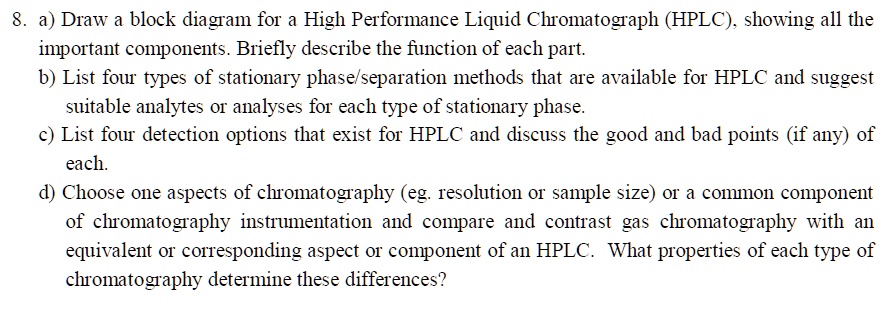 draw a block diagram for a high performance liquid chromatograph hplc showing all the important ...