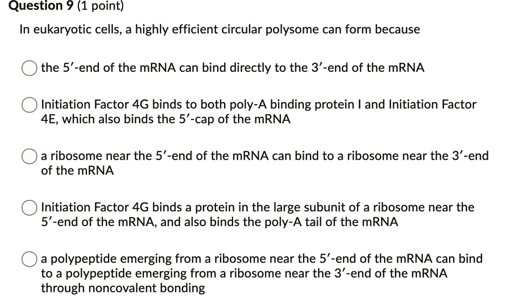 question 9 1 point in eukaryotic cells a highly efficient circular ...