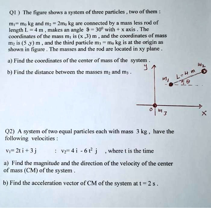 SOLVED: The figure shows a system of three particles. Two of them have masses m1 = mo kg and m2 ...