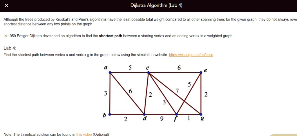 SOLVED: Dijkstra Algorithm (Lab 4) Although the trees produced by ...