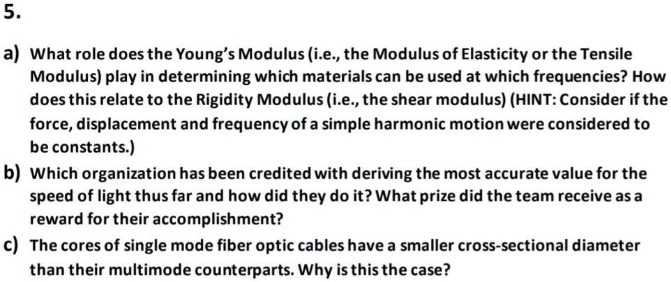 SOLVED: a) What role does Young's Modulus (i.e., the Modulus of ...
