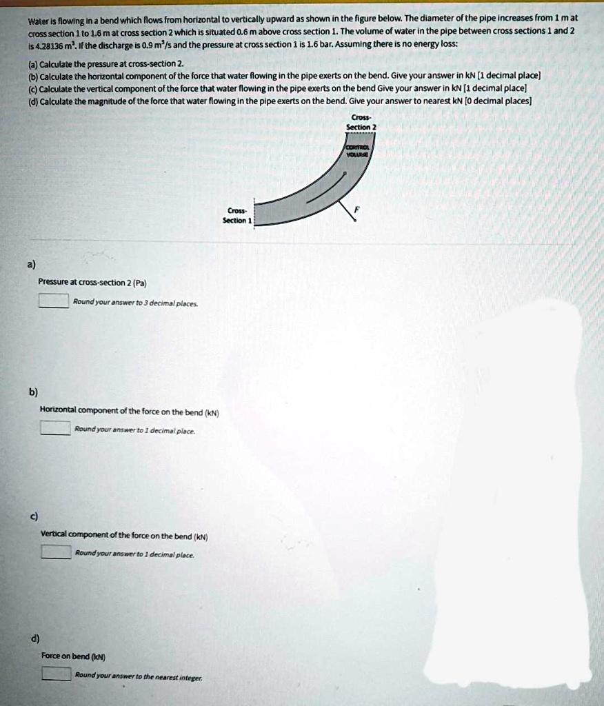 SOLVED: Water is flowing in a bend which flows from horizontal to ...