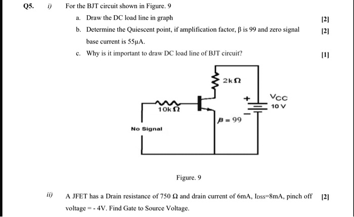 Q5. i) For the BJT circuit shown in Figure. 9 a. Draw the DC load line in graph b. Determine the ...