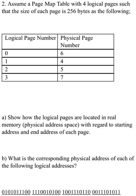2. Assume a Page Map Table with 4 logical pages such that the size of ...