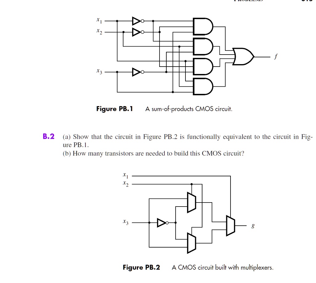 x1 x2 x3 f Figure PB.1 A sum-of-products CMOS circuit. B.2 (a) Show that the circuit in Figure ...