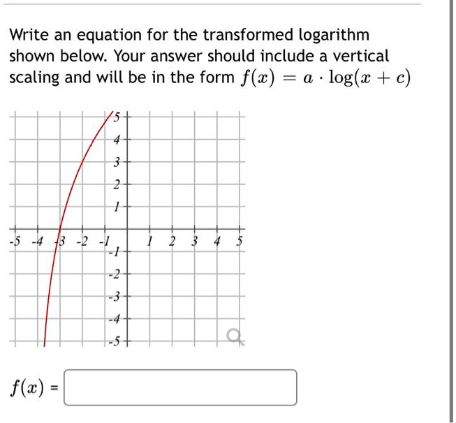 SOLVED: Write an equation for the transformed logarithm shown below ...