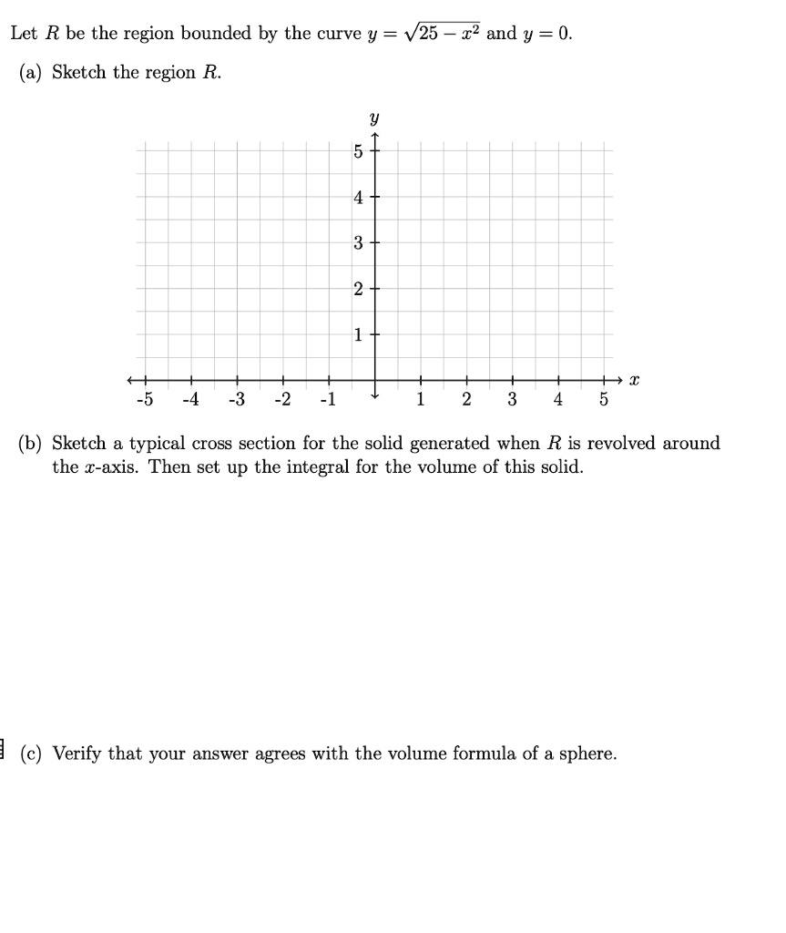 SOLVED: Let R be the region bounded by the curve y = 125 T2 and y = 0. (a) Sketch the region R ...