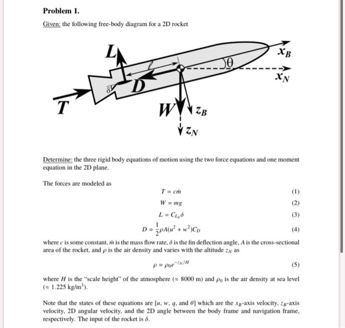 SOLVED: Problem 1. Giventhe following free-body diagram for a 2D rocket ...