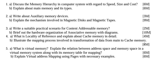1. a) Discuss the Memory Hierarchy in computer system with regard to ...