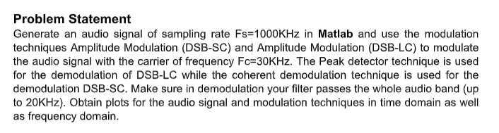 Solved Generate An Audio Signal Of Sampling Rate Fs1000 Khz In Matlab And Use The Modulation