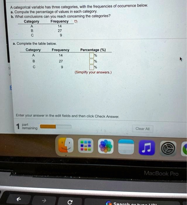 categorical variable has three categories with the frequencies of ...