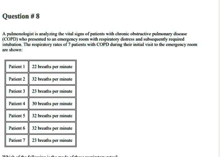 SOLVED: A pulmonologist is analyzing the vital signs of patients with ...