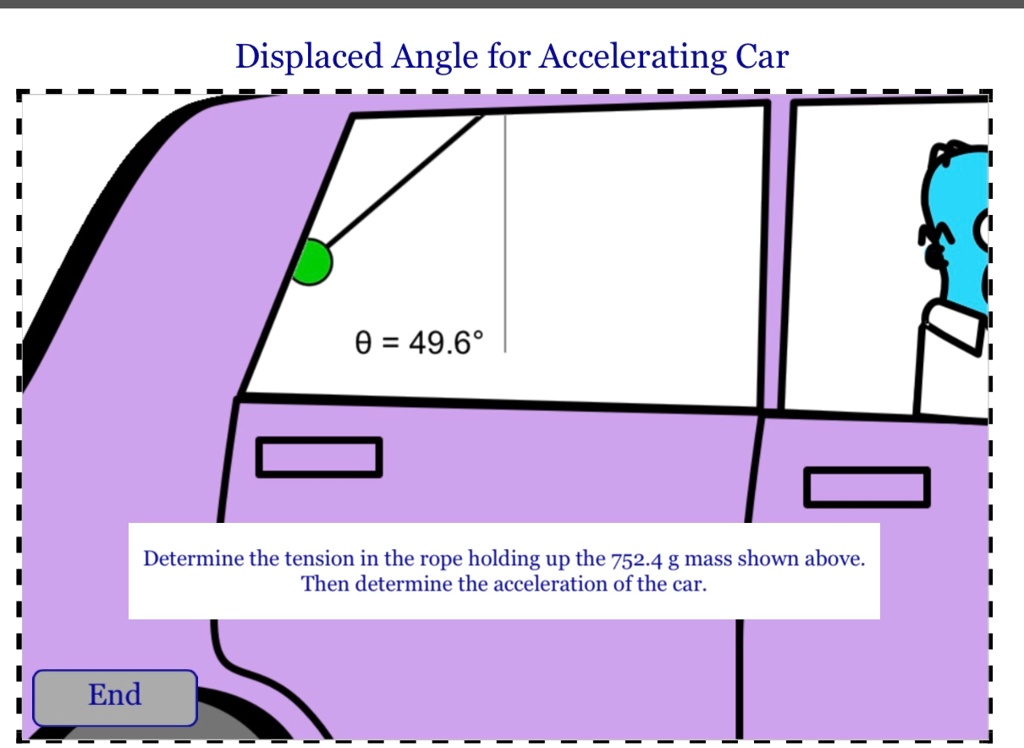SOLVED: Displaced Angle for Accelerating Car 0 = 49.69 Determine the ...