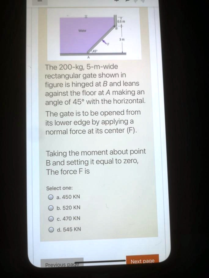 the 200 kg 5 m wide rectangular gate shown in figure is hinged at b and ...